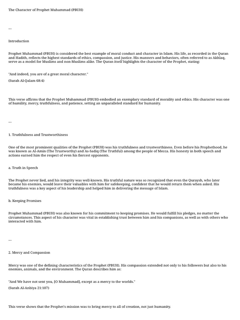 The Character of Prophet Muhammad (PBUH) | PDF | Muhammad | Abrahamic ...