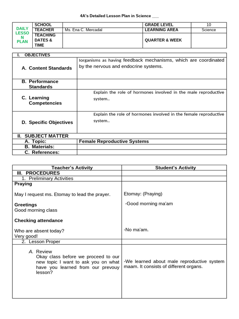 (4As)Detailed LP Format | PDF | Reproductive System | Endocrine System (4As)Detailed LP Format | PDF | Reproductive System | Endocrine System