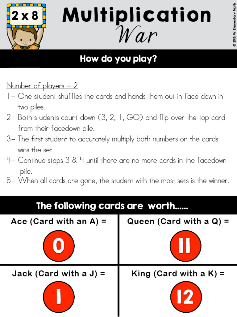 Multiplication War Directions | PDF | Gaming Devices | Sports