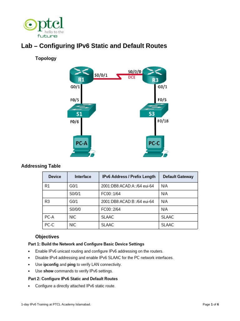 Lab1 - Configuring IPv6 Static and Default Routes-Student-PRINT | PDF ...