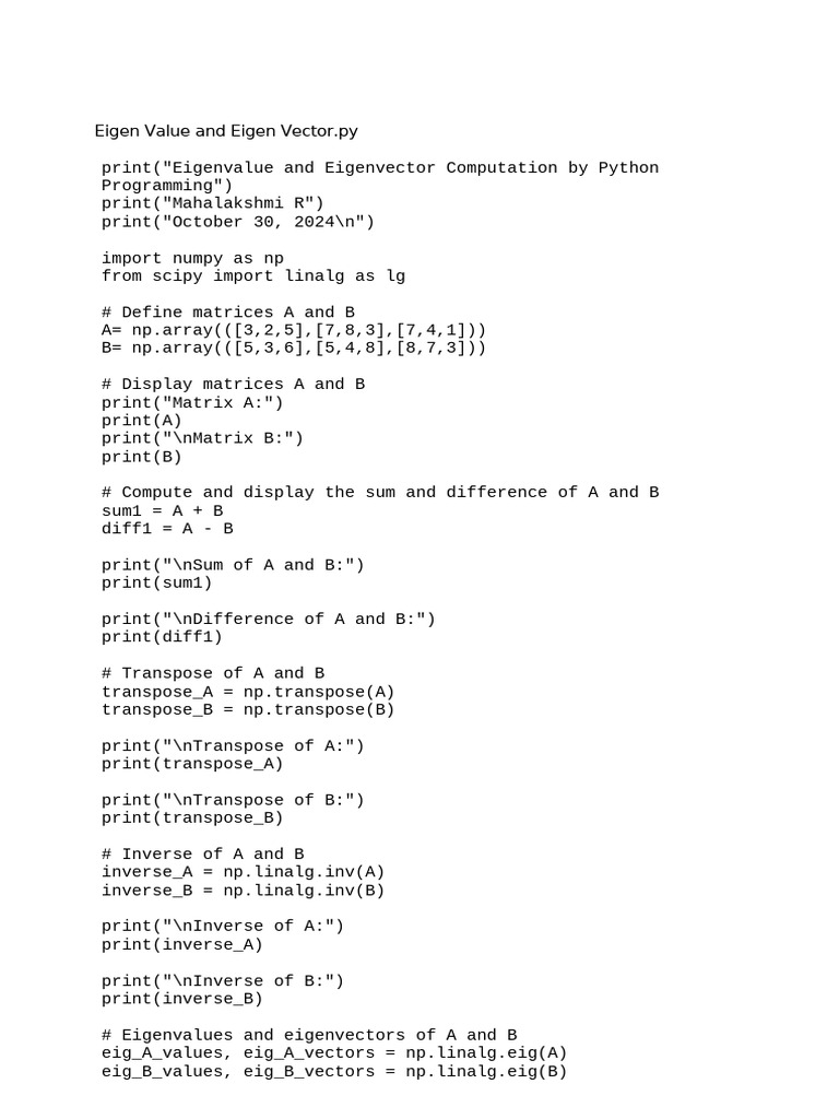 Python Eigenvalue & Eigenvector Calculation | PDF | Eigenvalues And Eigenvectors | Operator Theory