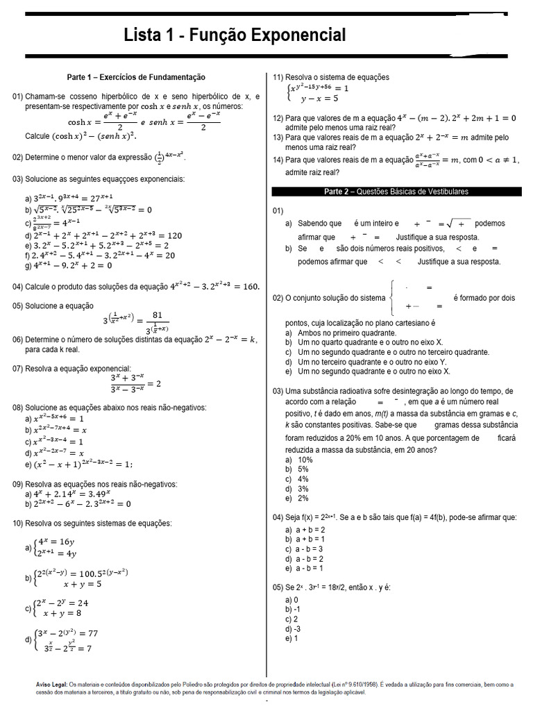 Função exponencial poli | PDF | Equações | Análise complexa