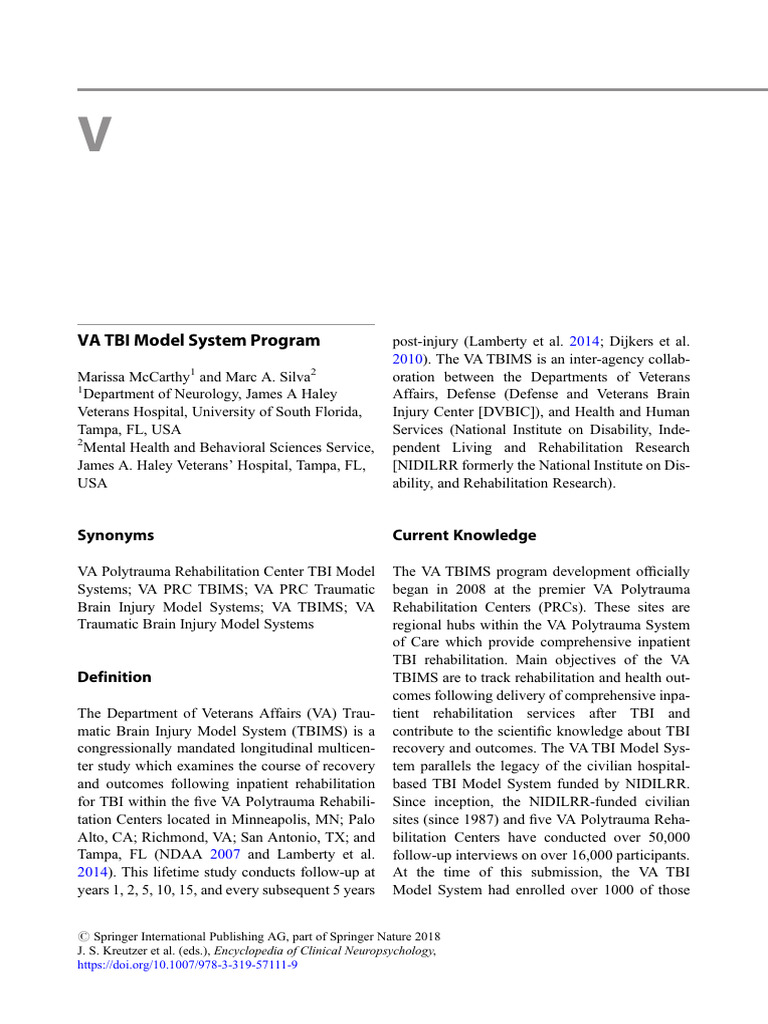 VA TBI Model System Program: Synonyms Current Knowledge | PDF ...