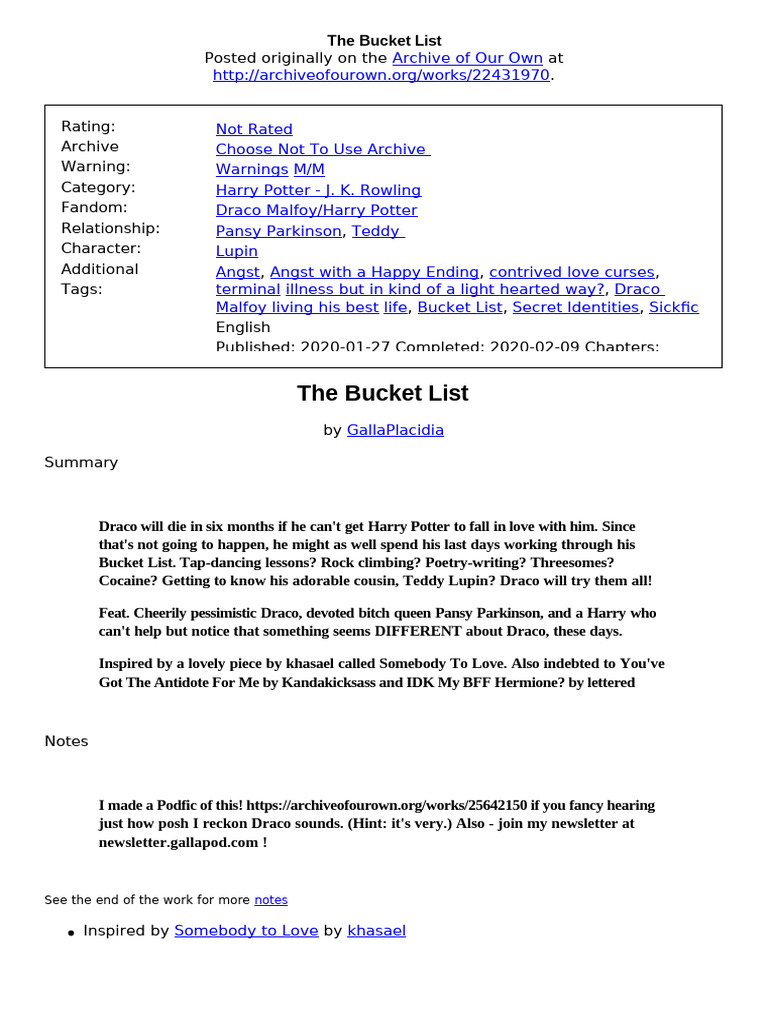 GallaPlacidia 004 the Bucket List | PDF | Harry Potter
