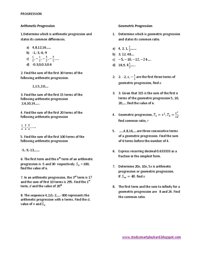 Arithmetic and Geometric Progressions Guide | PDF
