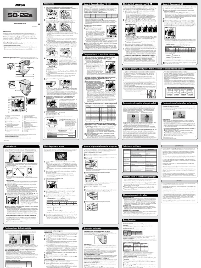 Manual - Flash SB 22 | PDF | Exposición (fotografía) | Cámara
