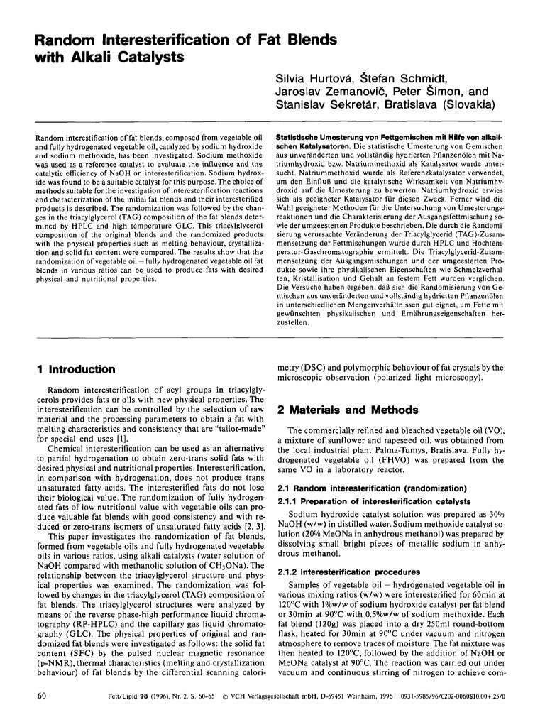 Random Lnteresterification of Fat Blends With Alkali Catalysts | PDF ...