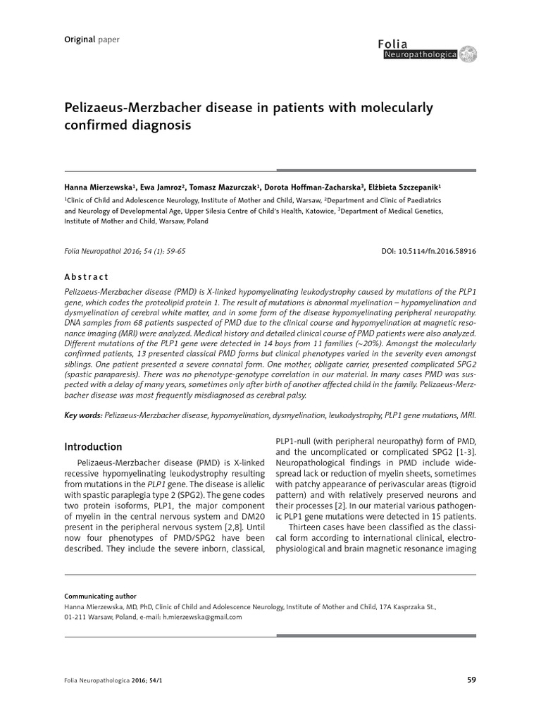 Pelizaeus-Merzbacher Disease Study | PDF | Cerebral Palsy | Myelin