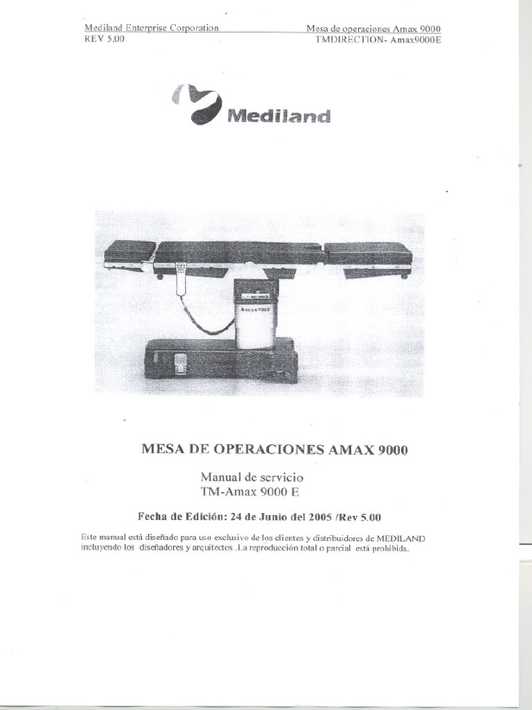 Mediland - Manual de Servicio MESA OPERATORIA Amax9000 | PDF