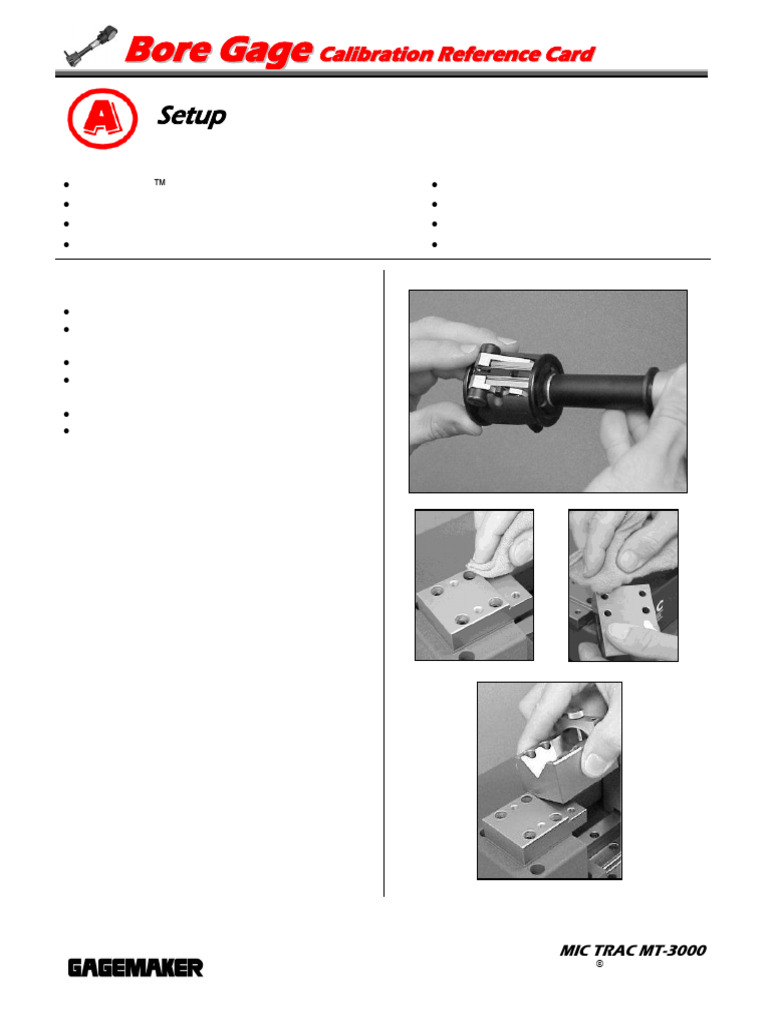 Gagemaker MT 3000 Bore Gage Calibration Reference Card | PDF ...