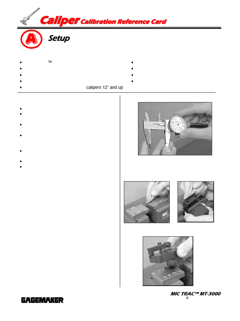 Gagemaker-MT-3000-Caliper-Calibration-Reference-Card | PDF | Calibration