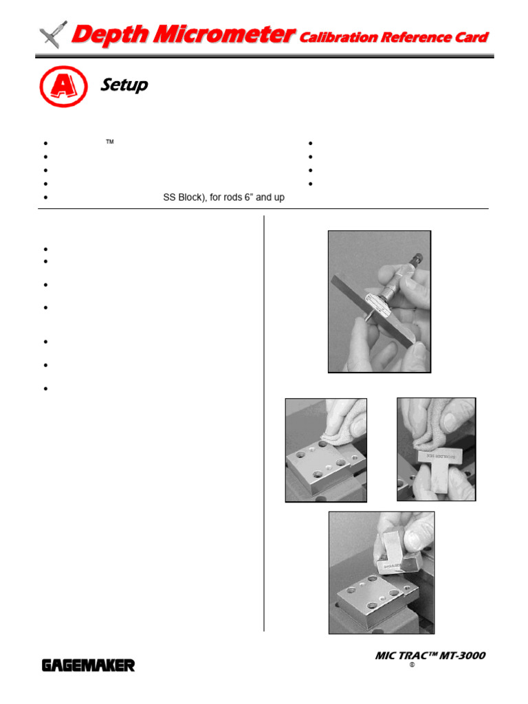 Gagemaker MT 3000 Depth Micrometer Calibration Reference Card | PDF ...