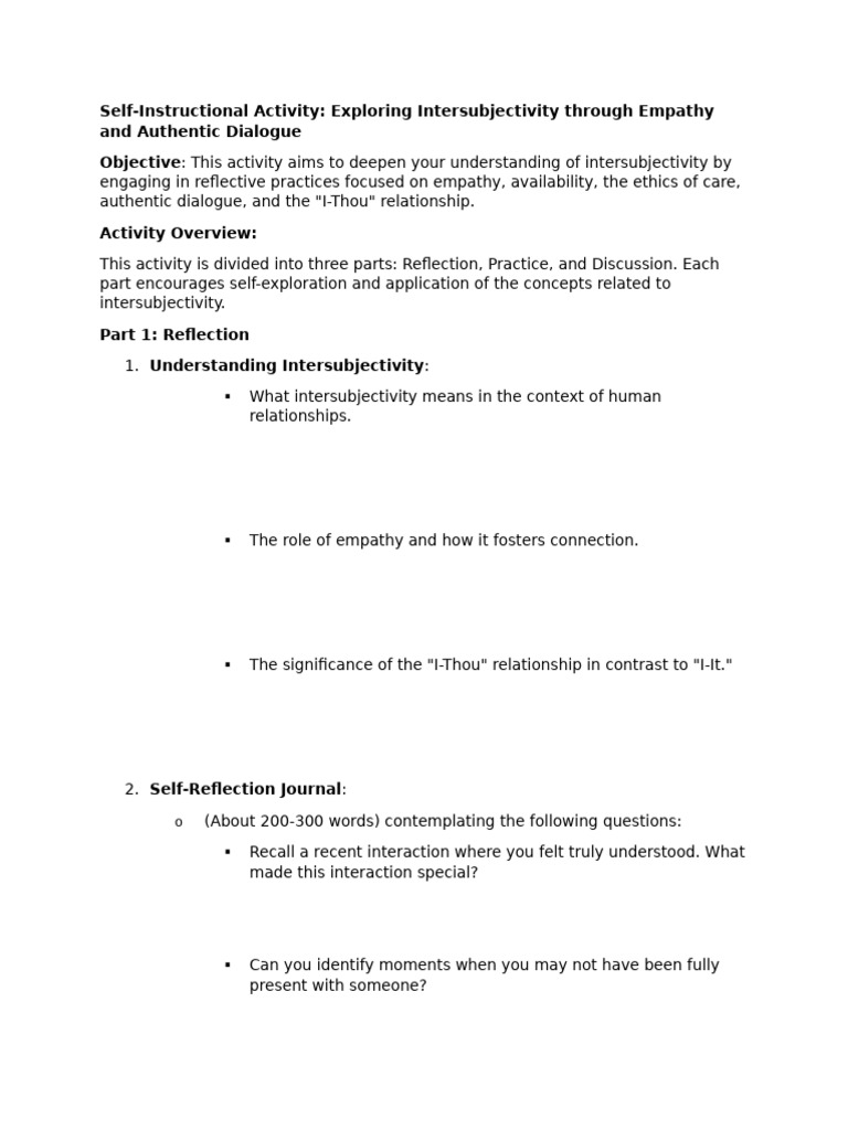 Intersubjectivity Activity | PDF | Empathy | Conversation