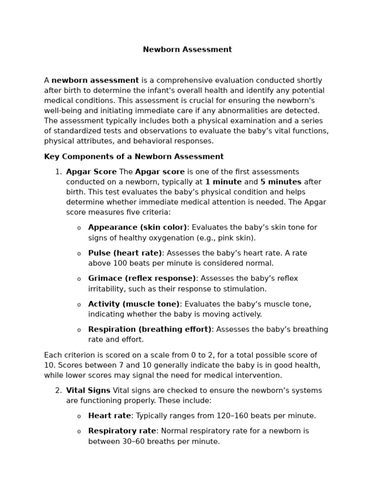 Newborn Assessment PDF Infants Medical Specialties