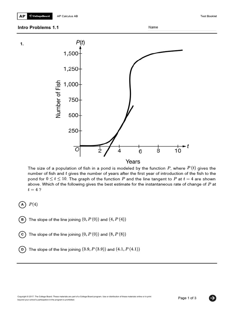 Calc Intro Questions 1.1 | PDF | Slope | Calculus