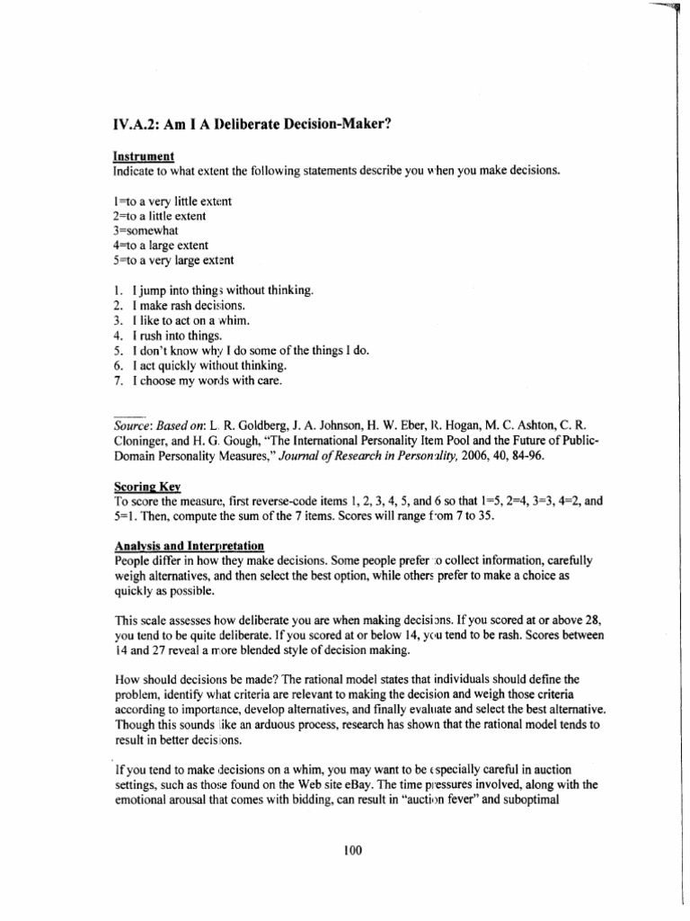 Am I A Deliberate Decision Maker | PDF