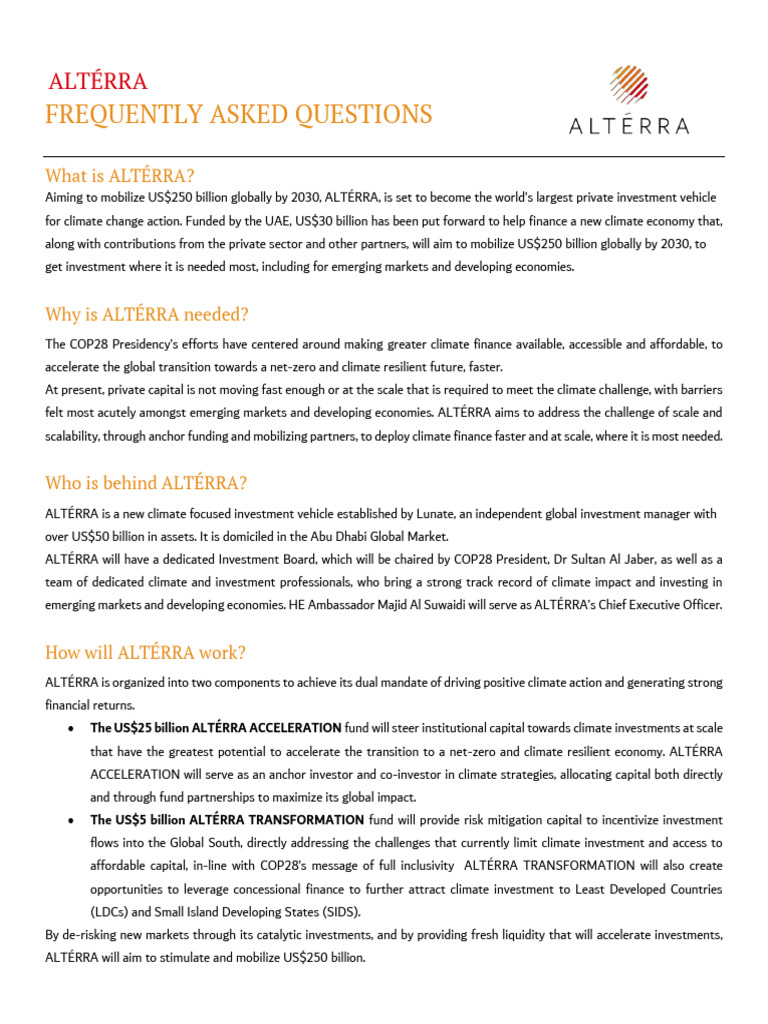 ALTERRA FAQs Release | PDF | Economies | Natural Environment