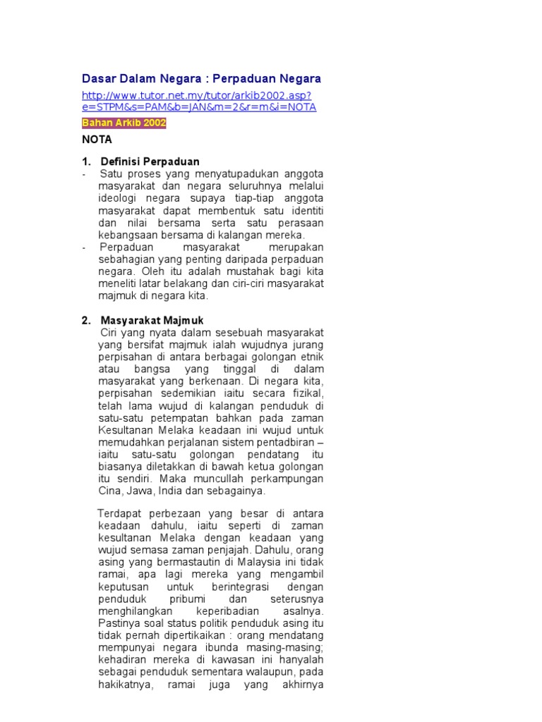 Definisi Perpaduan Kaum | PDF