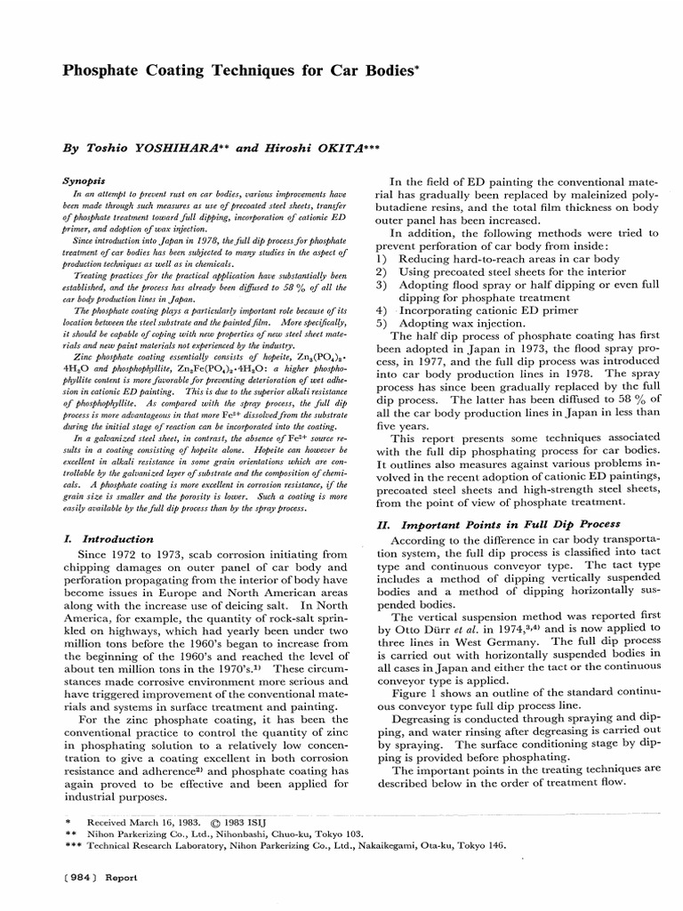 Zinc Phosphate Coating for Cars | PDF | Corrosion | Zinc