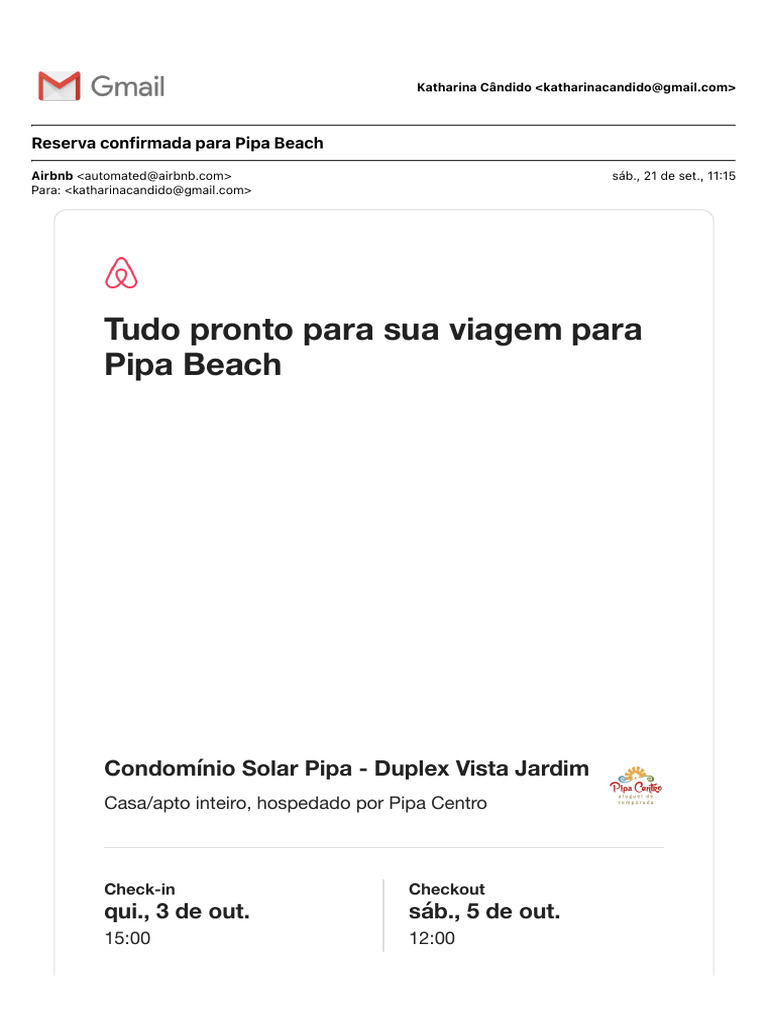 Reserva Confirmada em Pipa Beach | PDF