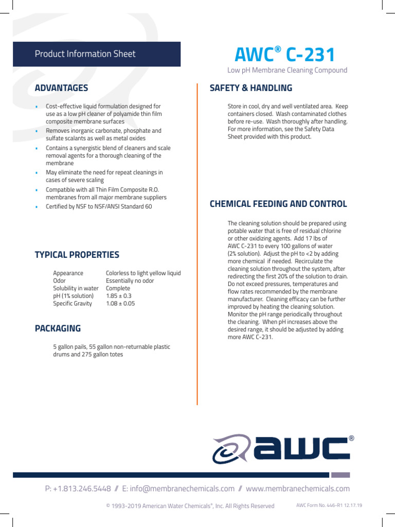 AWC-C-231-PDS-2021 | PDF | Membrane | Industrial Processes