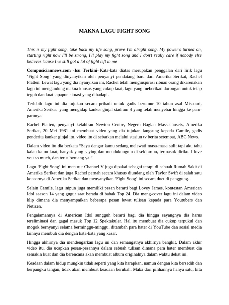 Makna Lagu Fight Song | PDF
