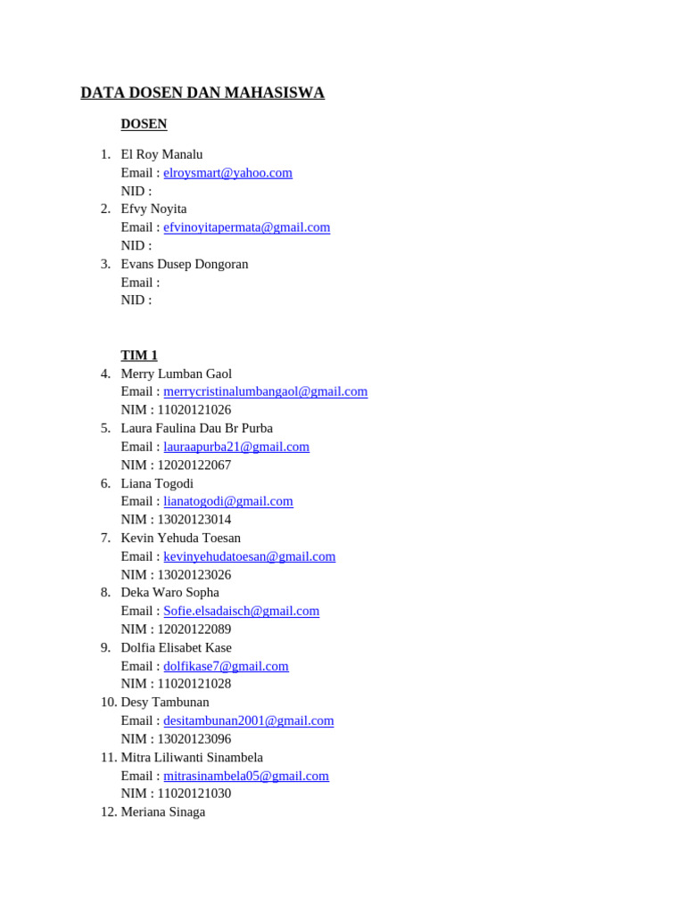 Data Dosen Dan Mahasiswa PKM Kel.6 Tahun 2024 | PDF
