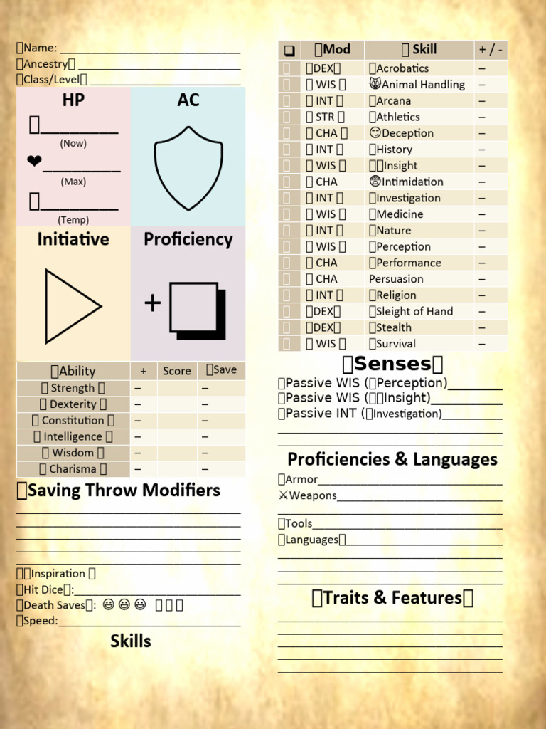 PictorIal_Character_Sheet | PDF | Gaming | Role Playing Games