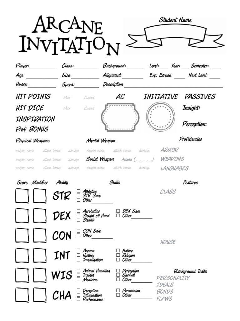 Arcane Invitation Character Sheet 2-Page | PDF | Role Playing | Gaming