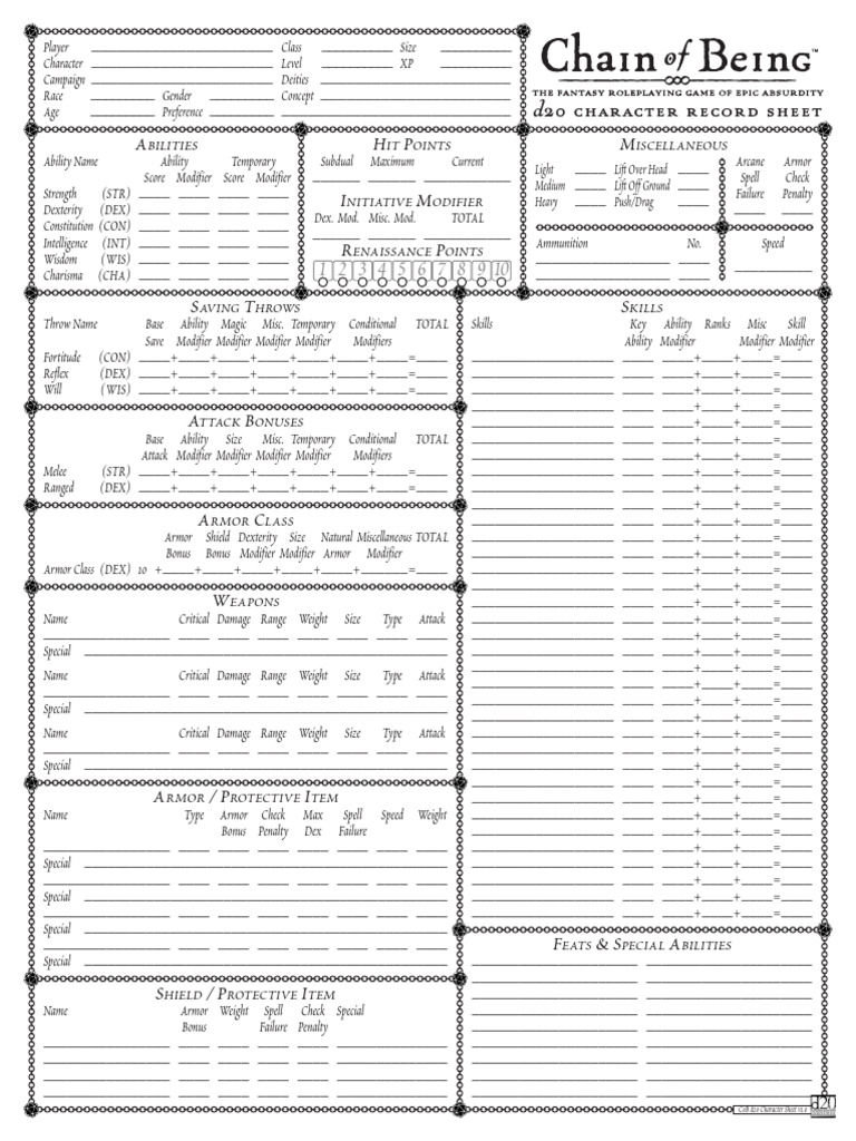 CoB-d20 Character Sheets v1 | PDF | Role Playing Video Games | Role ...