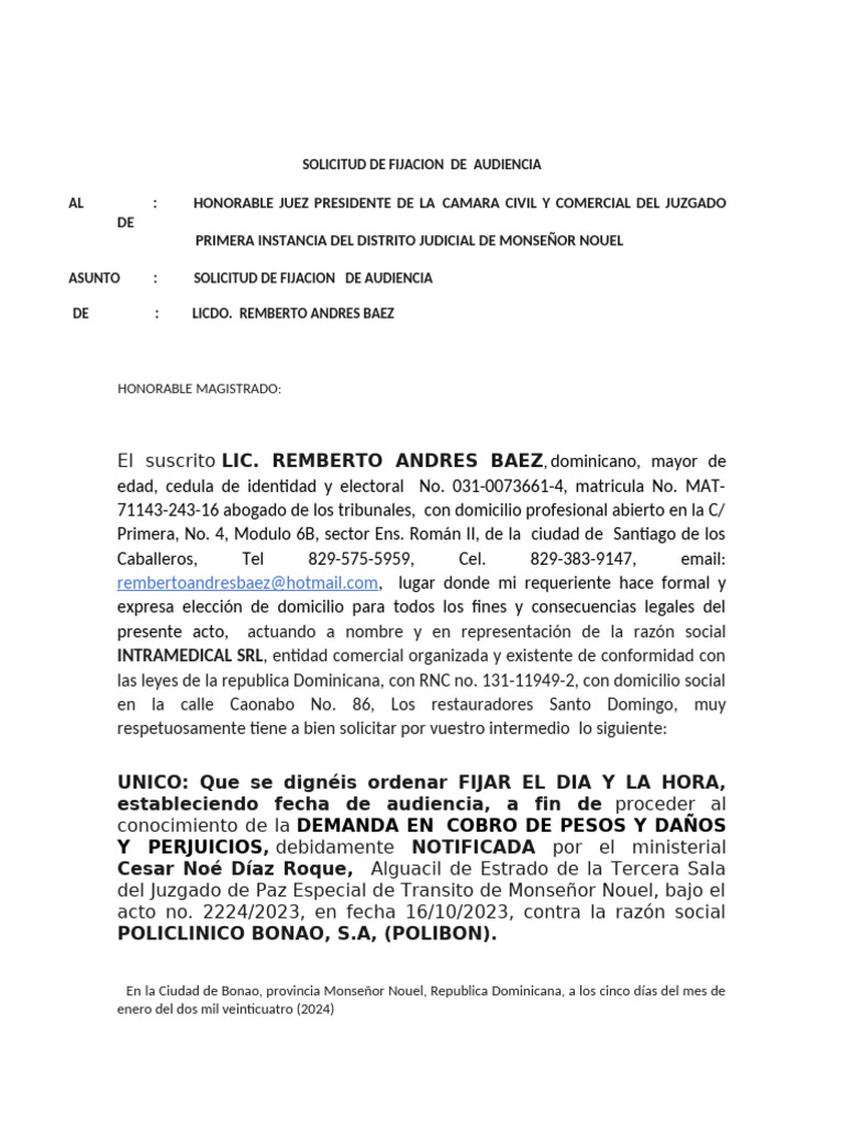 Fijacion Audiencia Polibon | PDF | República Dominicana | Separación de ...