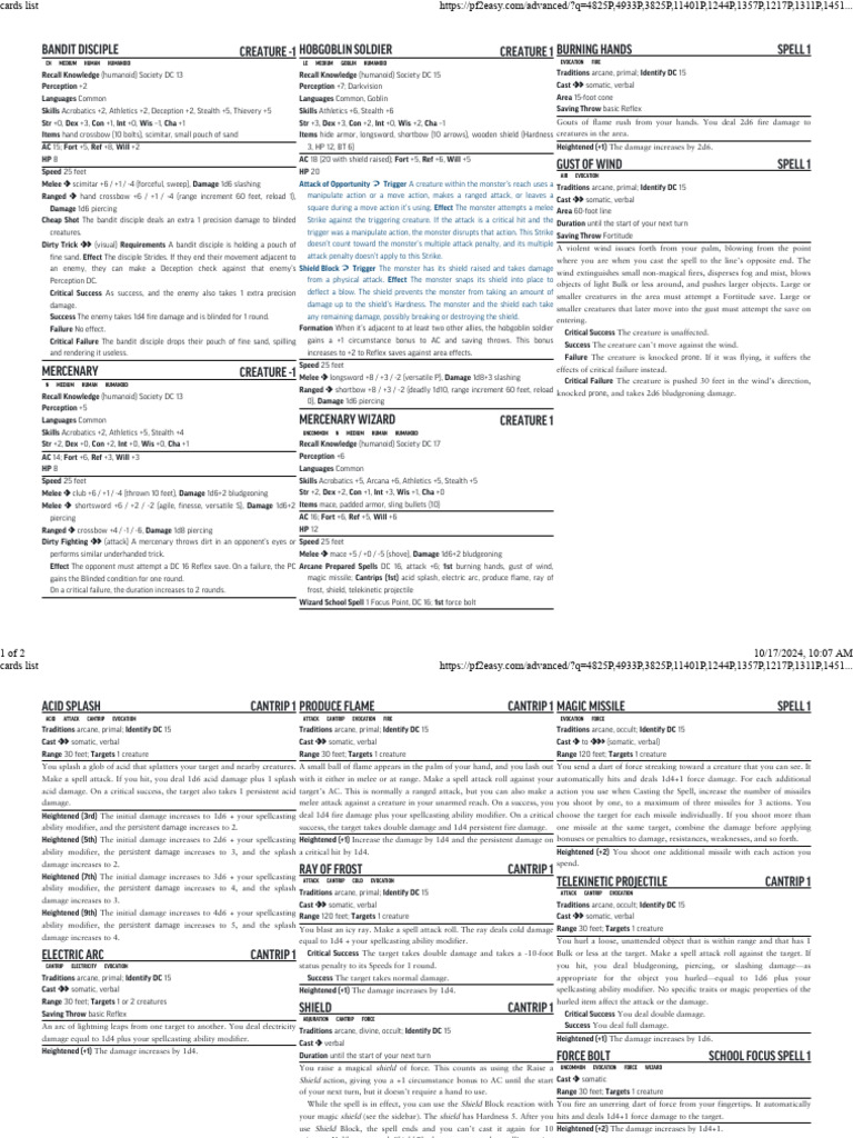 PF2E Dock Encounter Cards List | PDF