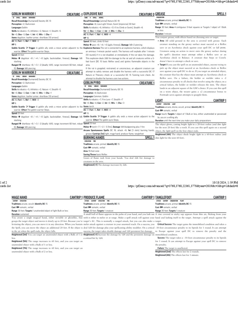 PF2E Test Encounter Cards List | PDF