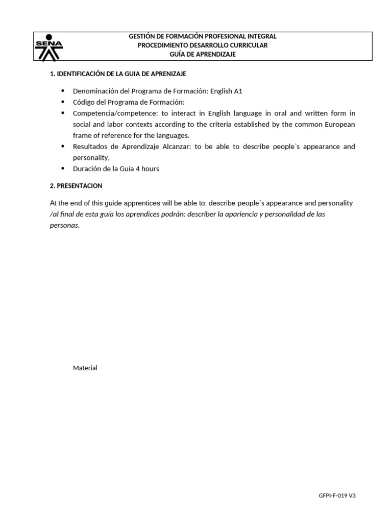 Guía 2. Describing people | PDF | Linguistics