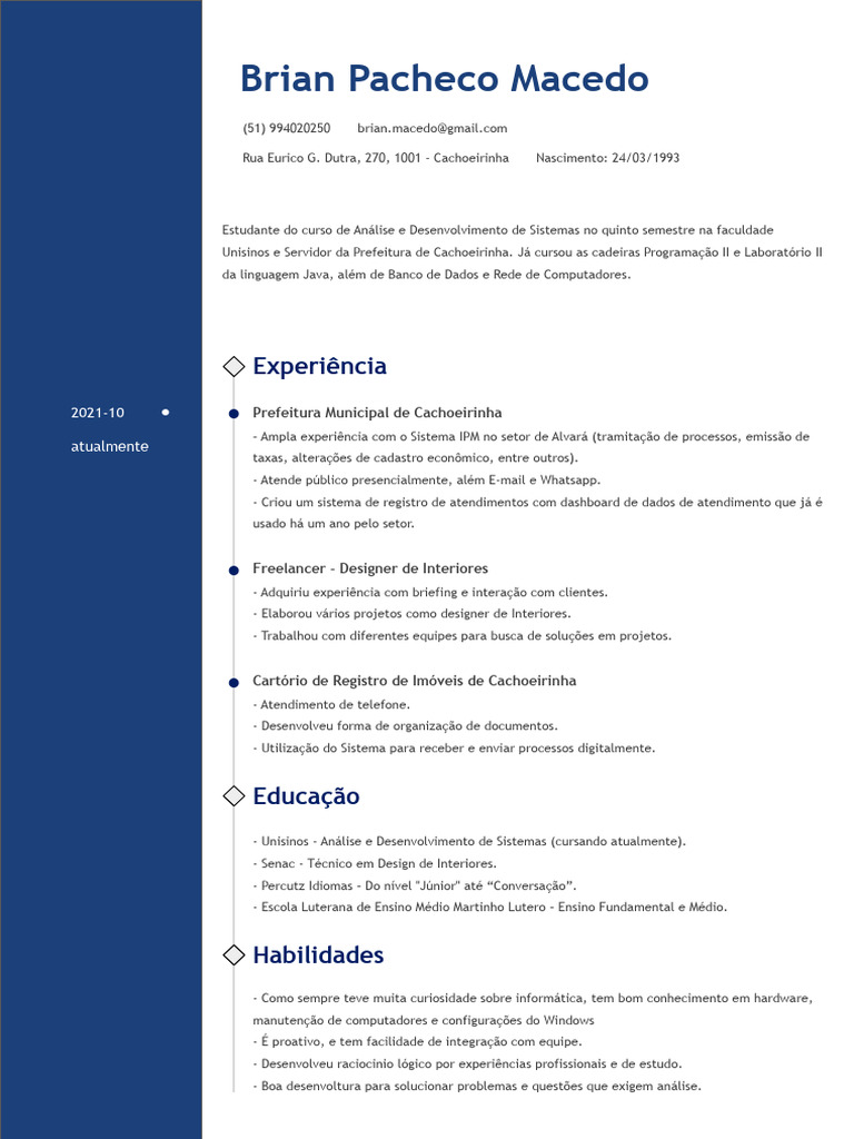 Currículo Brian Pacheco | PDF | Análise de sistemas | Informática