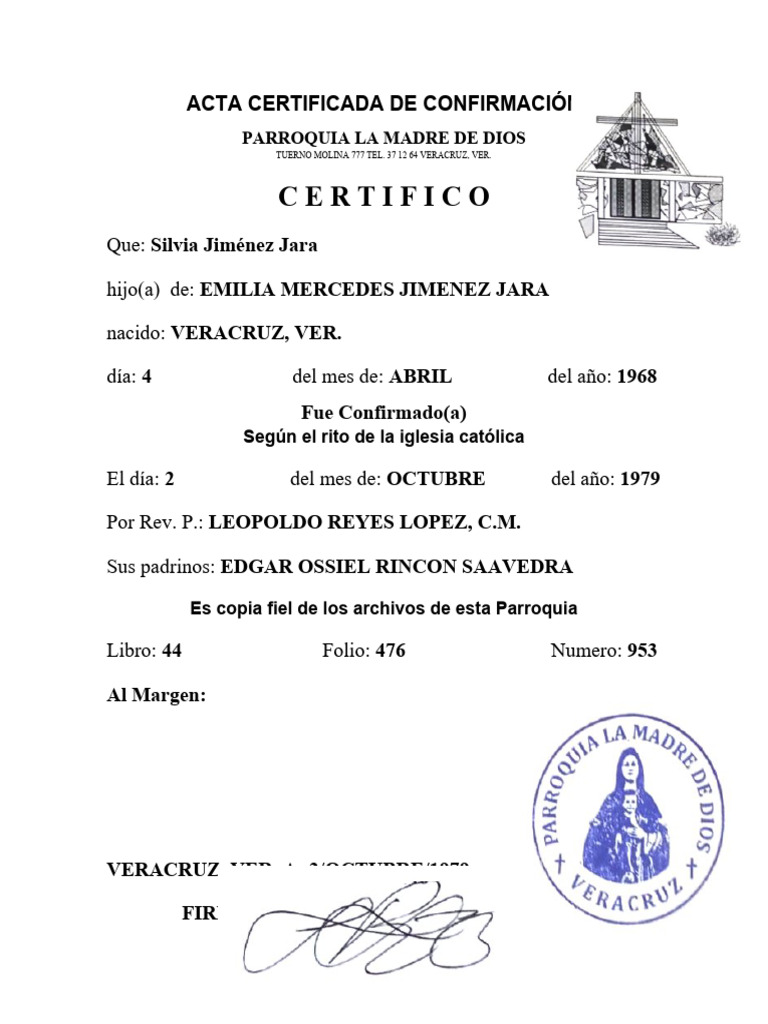 Acta Certificada de Confirmación | PDF