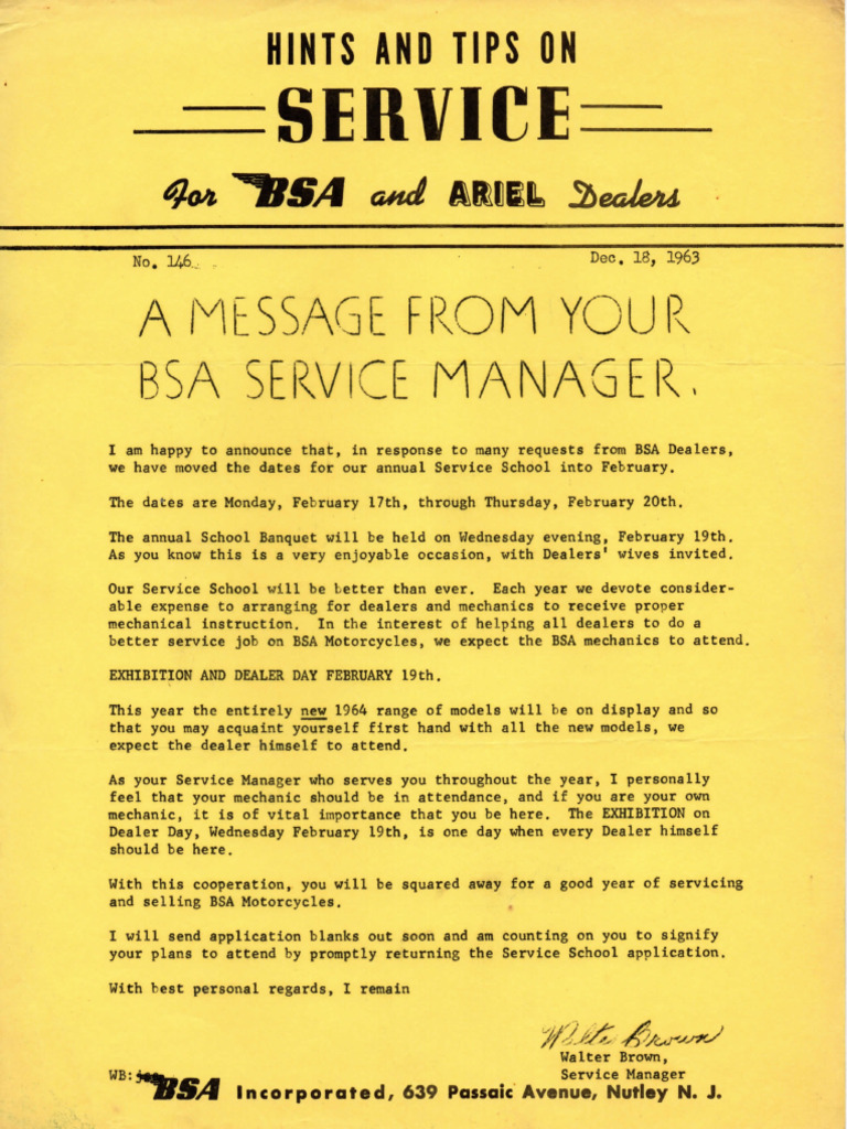 146 - December 1963 - A Message From BSA Service Manager | PDF