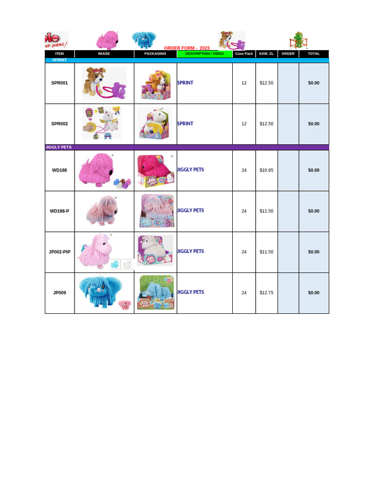 3 Eolo - Jiggly Pets Order Form 2023 Nasa ZL | PDF