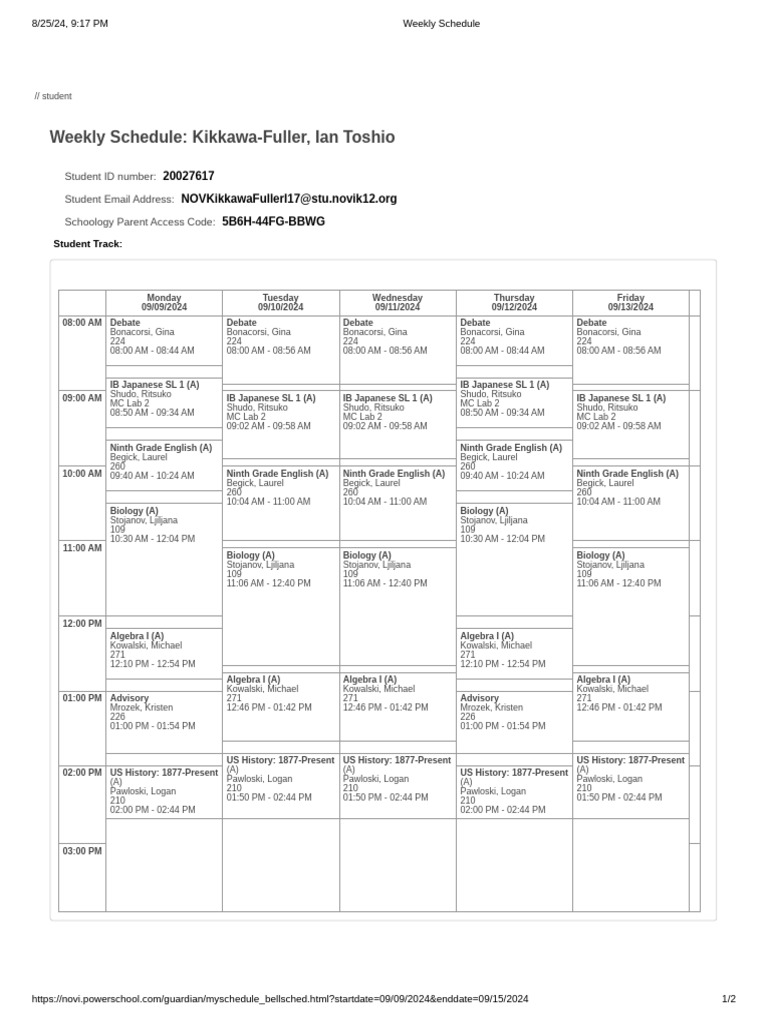 Weekly Schedule | PDF