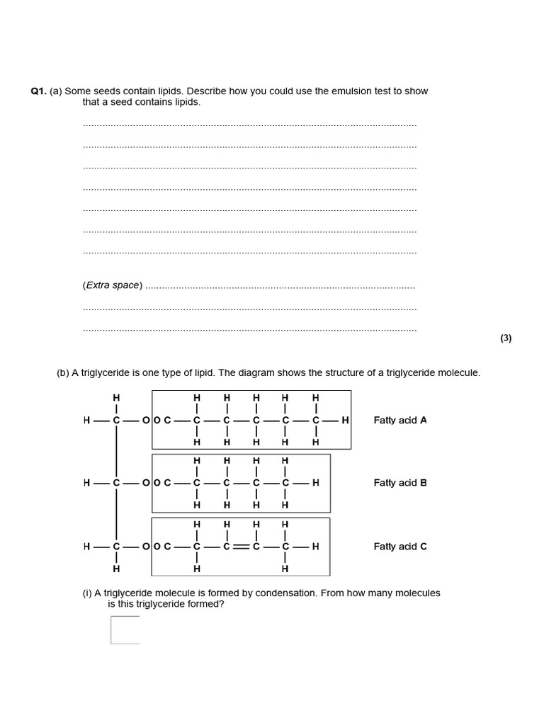 Lipids Exam Style Questions For OCR Alevel Bio | PDF | Fatty Acid ...