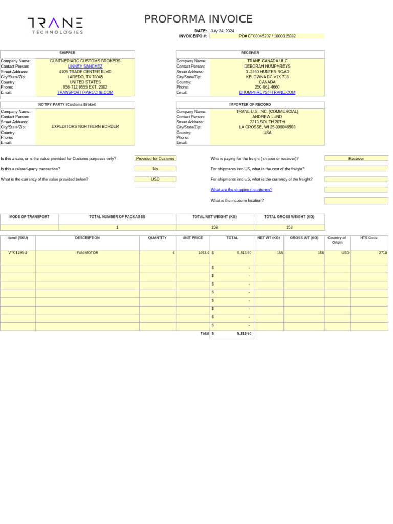 Proforma Invoice Template | PDF | Cargo | Freight Transport