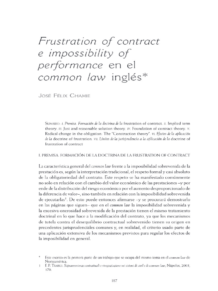 Vista de Frustration of Contract e Impossibility of Performance en El ...