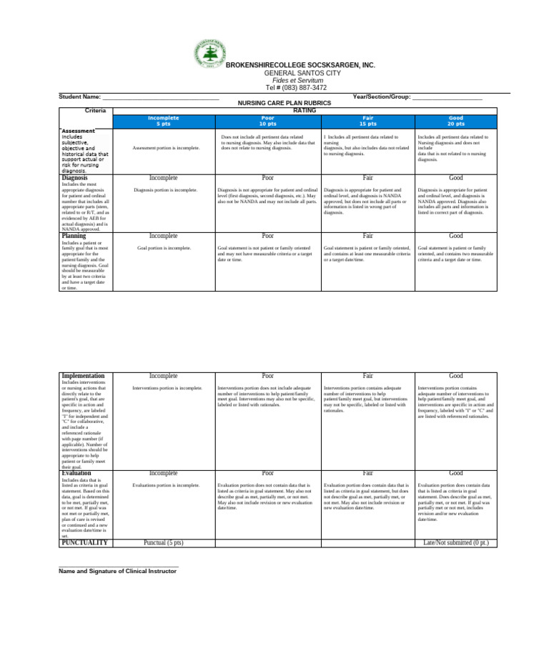 Ncp Rubrics (2) | PDF | Medical Diagnosis | Nursing