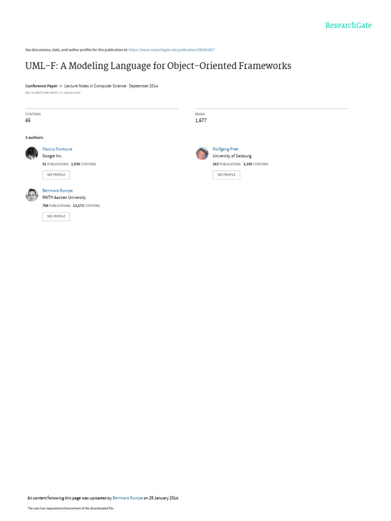 Uml F A Modeling Language For Object Oriented Frameworks Techreport