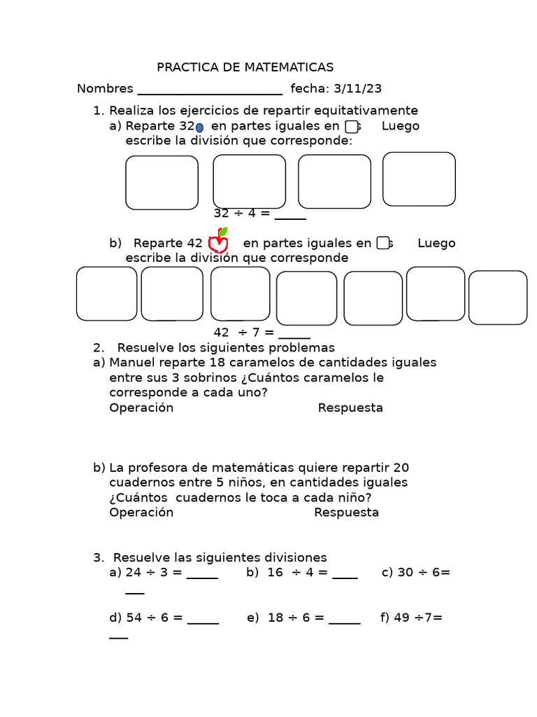 PRACTICA DE MATEMATICAS Noviembre | PDF