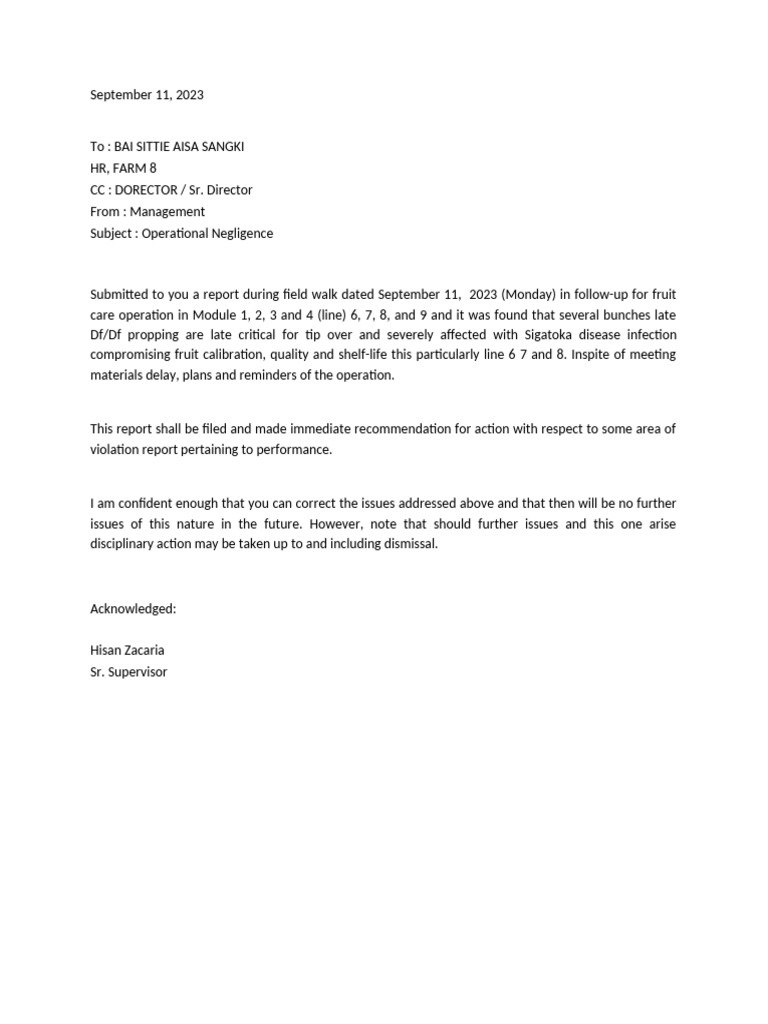 Disciplinary Letter | PDF