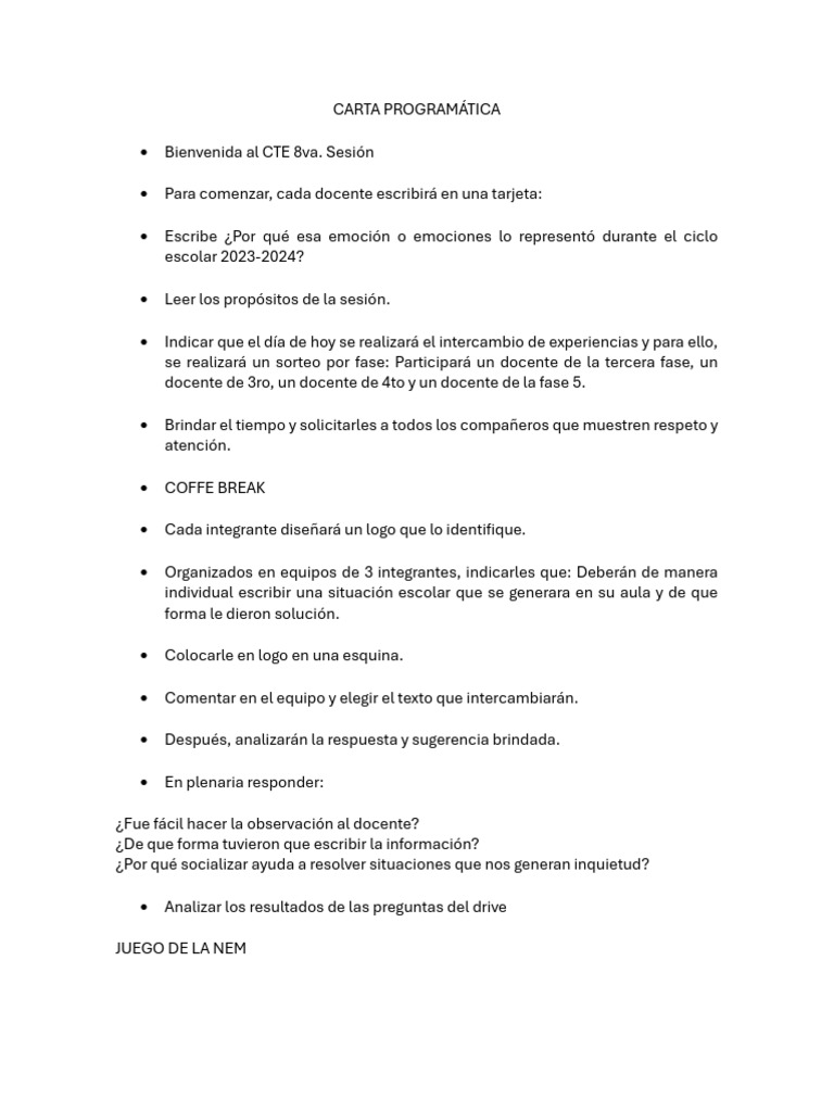 CARTA PROGRAMÁTICA - 8ta Sesion 2 | PDF