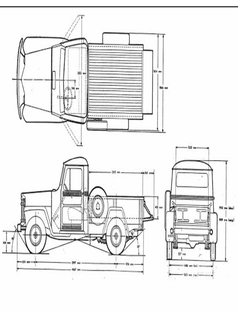 Diagrama de Medidas Pickup Willys 1969 | PDF