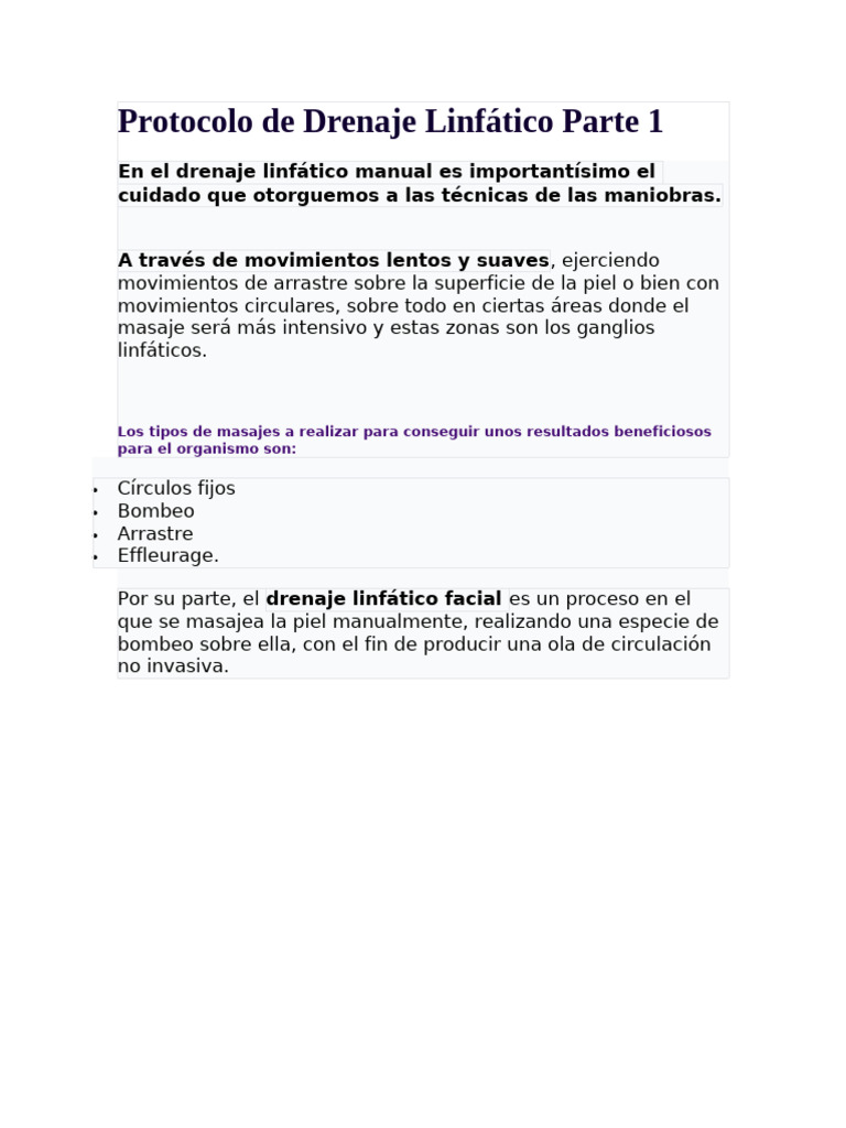 Protocolo de Drenaje Linfático Parte 1 | PDF | Masaje | Sistema linfático