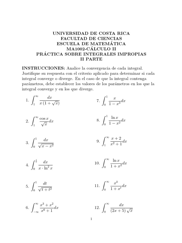 Práctica de Integrales Impropias - II Parte | PDF